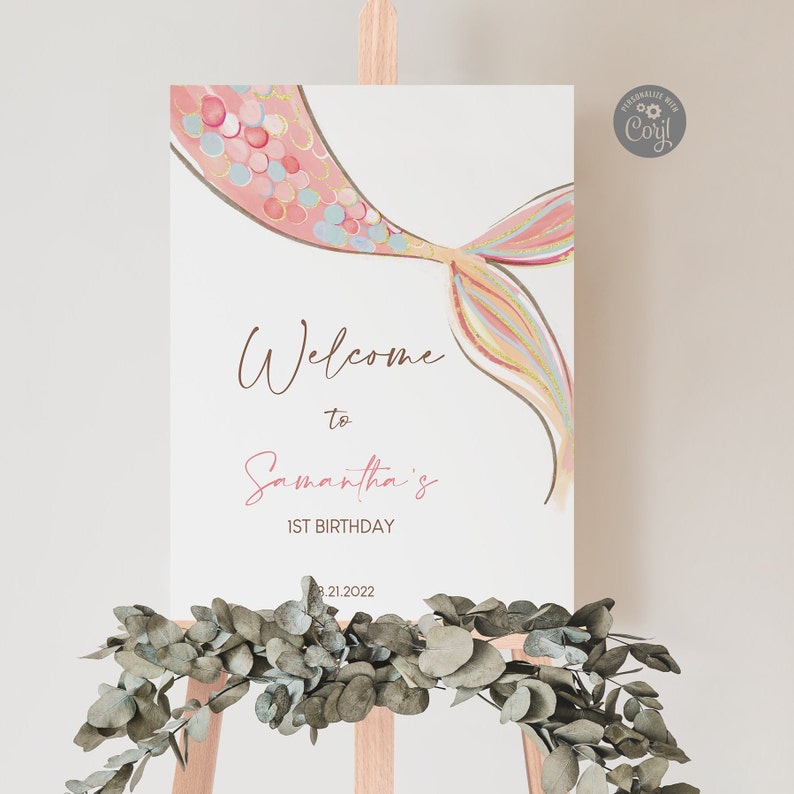 Editable Mermaid Welcome Sign Minimalist Mermaid Tail - Etsy