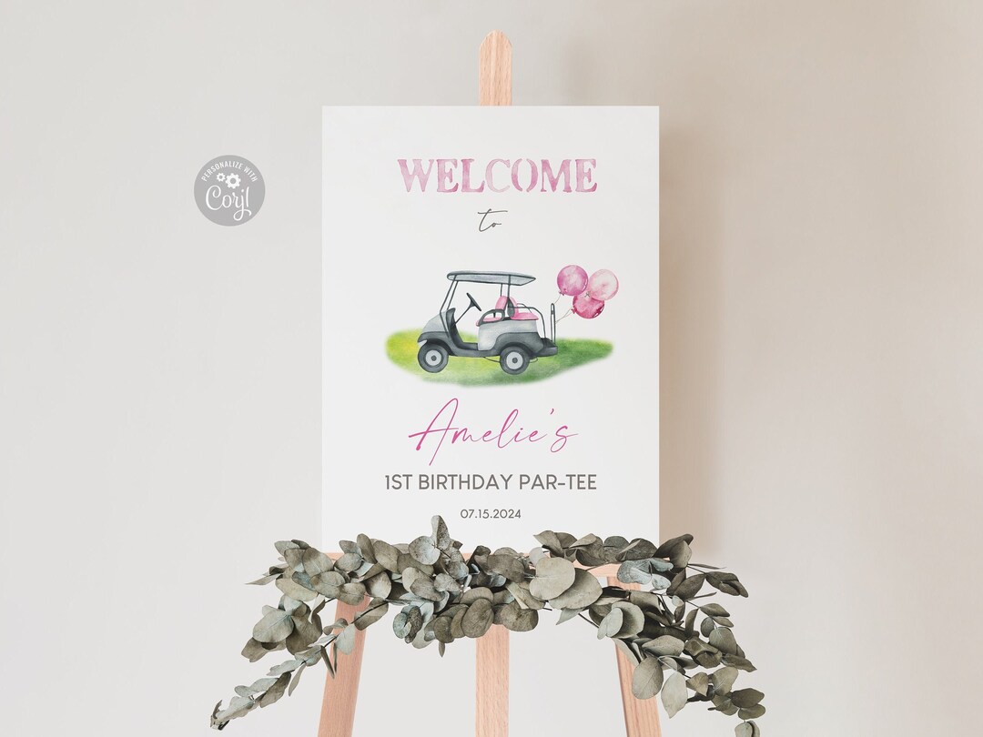 Pink Golf 1st Birthday Welcome Sign: Girl Par-tee Decor (digital ...