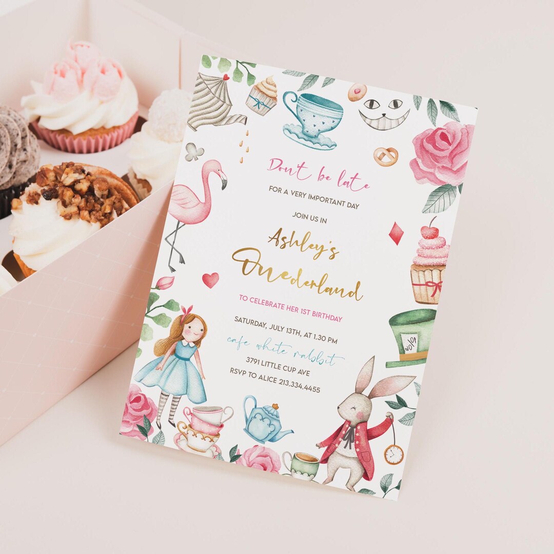 Alice in Onederland Birthday Invitation: Mad Hatter Tea Party (instant ...