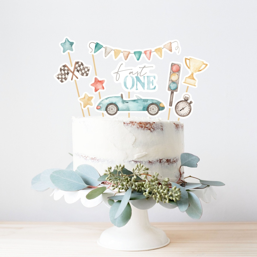 Race Car Cake Topper | Fast One 1st Birthday (editable Digital Download ...