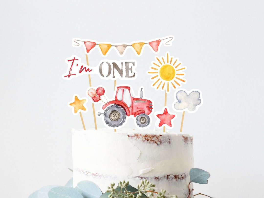 Red Tractor Cake Topper: Farm 1st Birthday Party Decor (instant ...