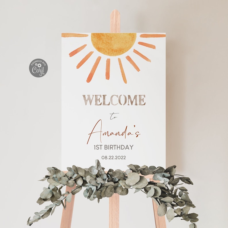 Editable Sunshine 1st Birthday Welcome Sign Boho Sun - Etsy