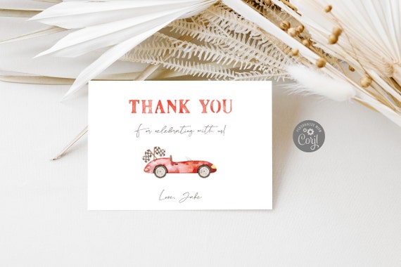 Editable Red Race Car Thank You Card Vintage Race Car - Etsy