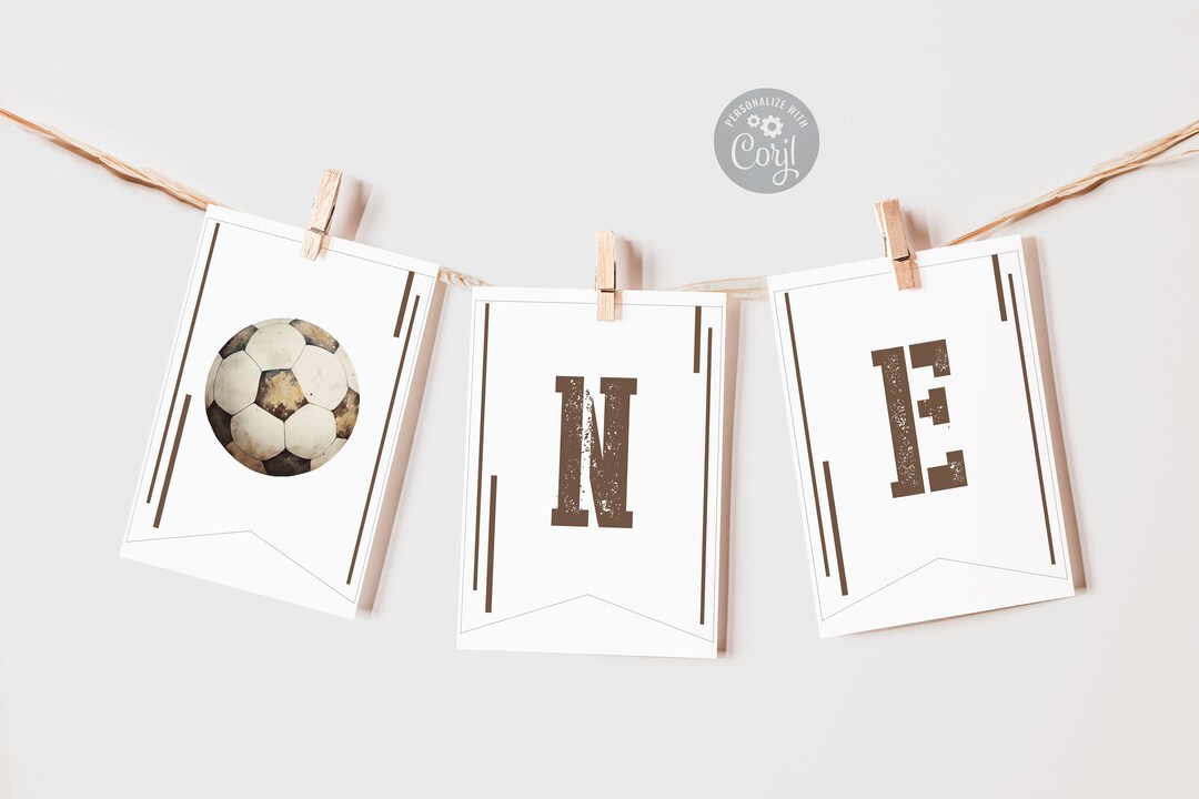 Editable Soccer Ball Theme "one" Birthday Bunting Banner, First ...