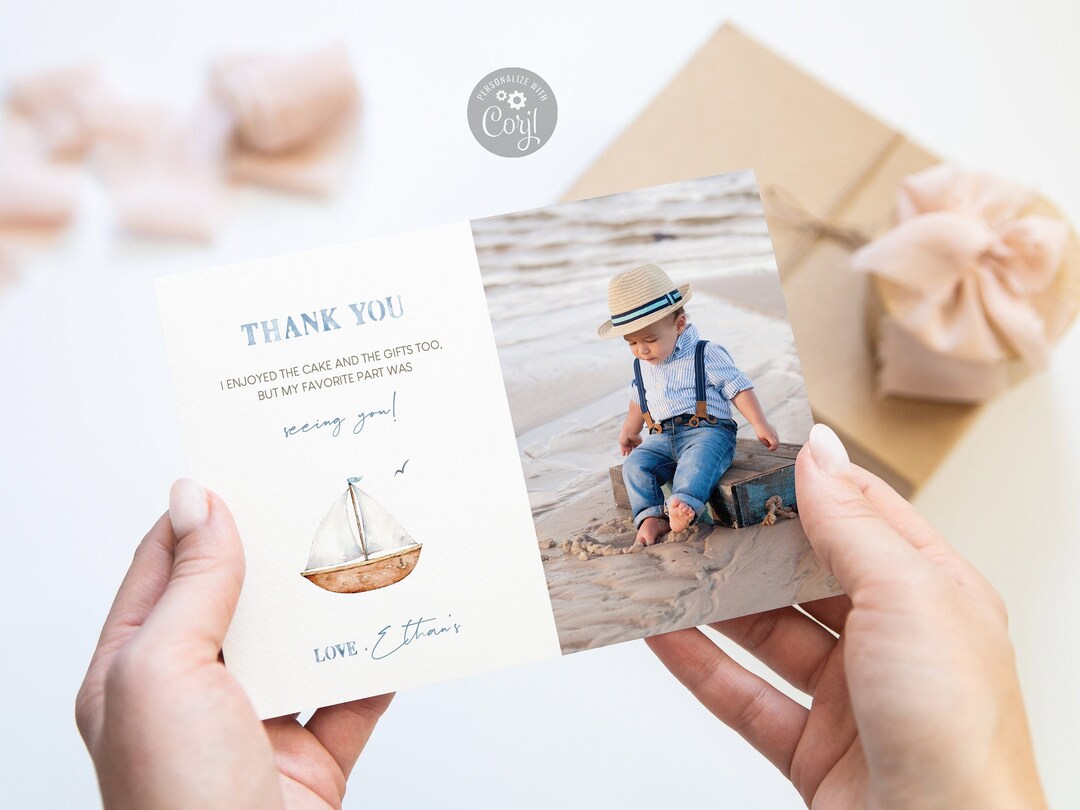 Sailboat Photo Thank You Card: Nautical 1st Birthday (digital Download ...