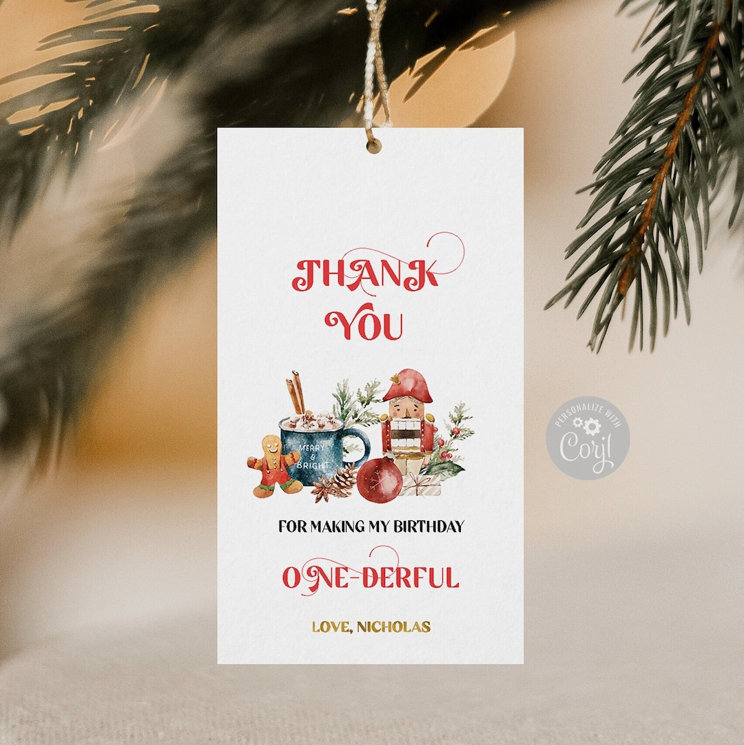 Holiday Birthday Thank You Tag | Christmas Favor Tags | Red and Gold ...