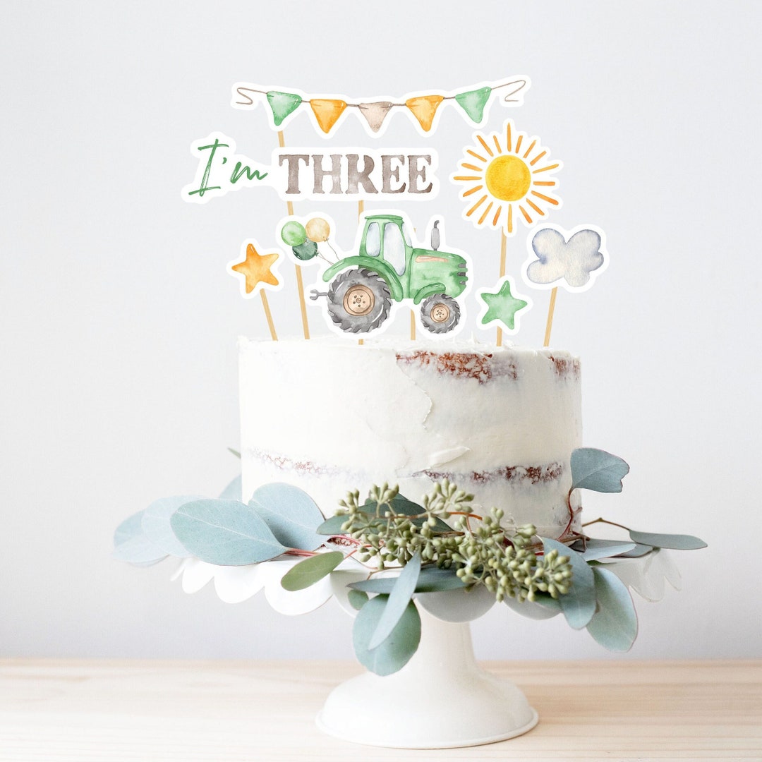 Green Tractor 3rd Birthday Cake Topper: Farm Party (instant Download ...
