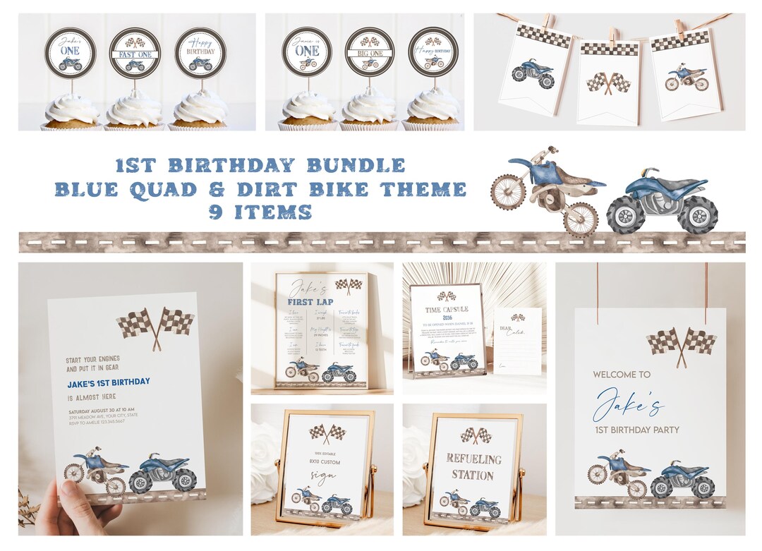 1st Birthday ATV Dirt Bike Birthday Party Bundle Editable 4 Wheeler ...