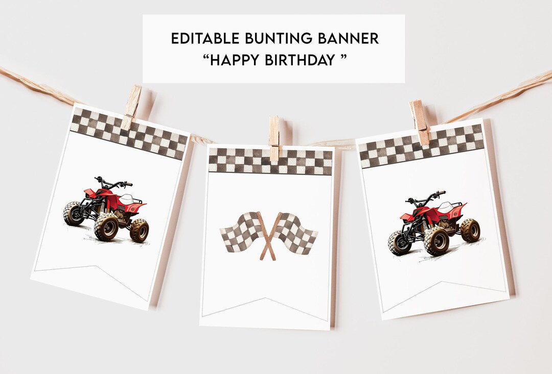 Red ATV Birthday Bunting Banner: Editable Printable (digital Download ...