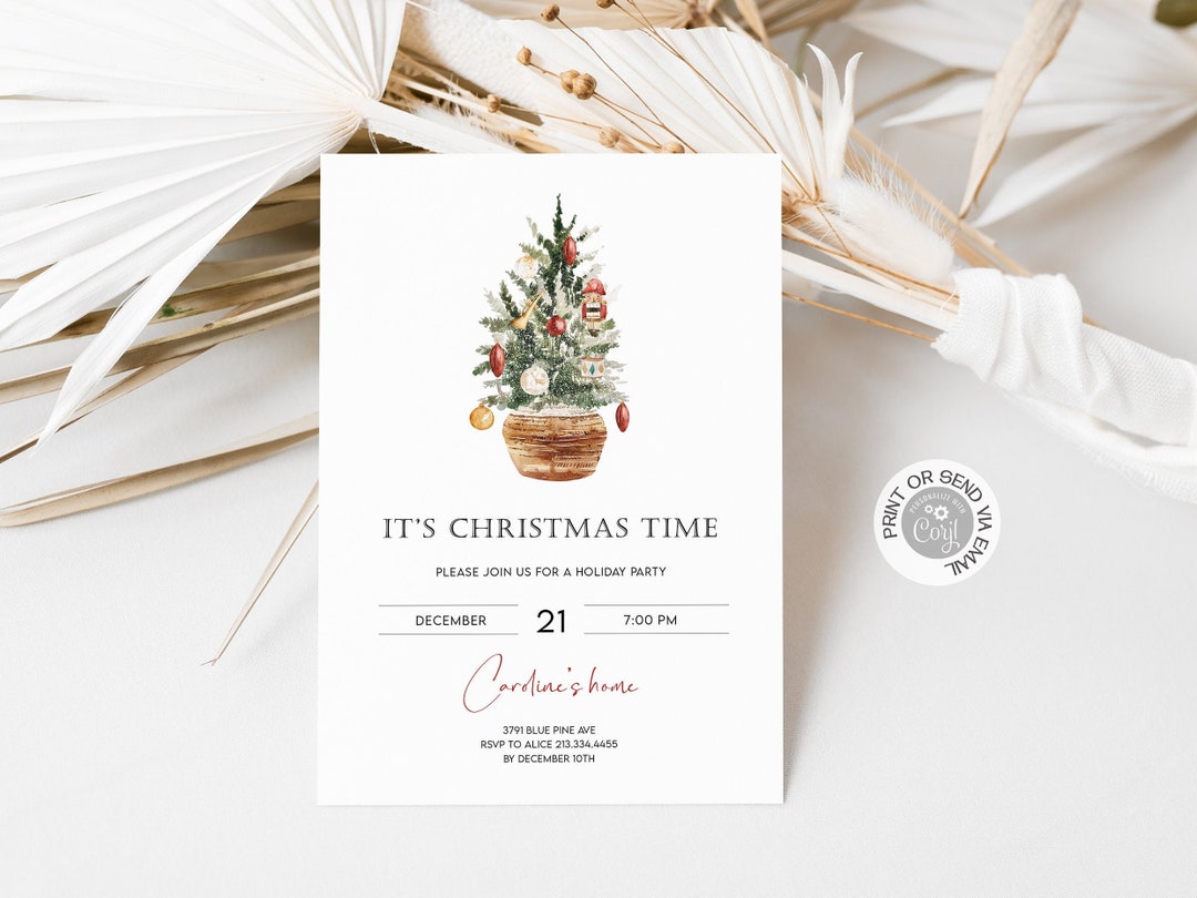 Editable Holiday Party Invitation, Minimalist Christmas Eve Brunch ...