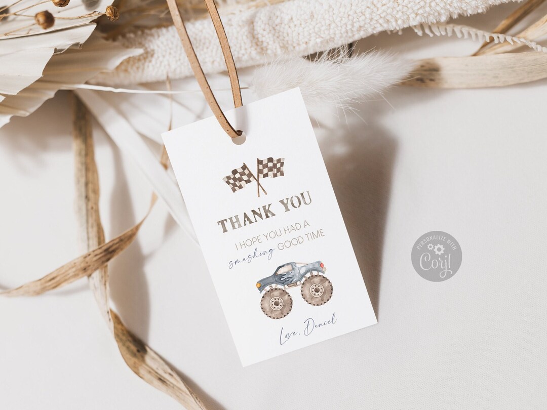 Editable Monster Trucks Favor Tags | Monster Jam Thank You Tags | Dusty ...