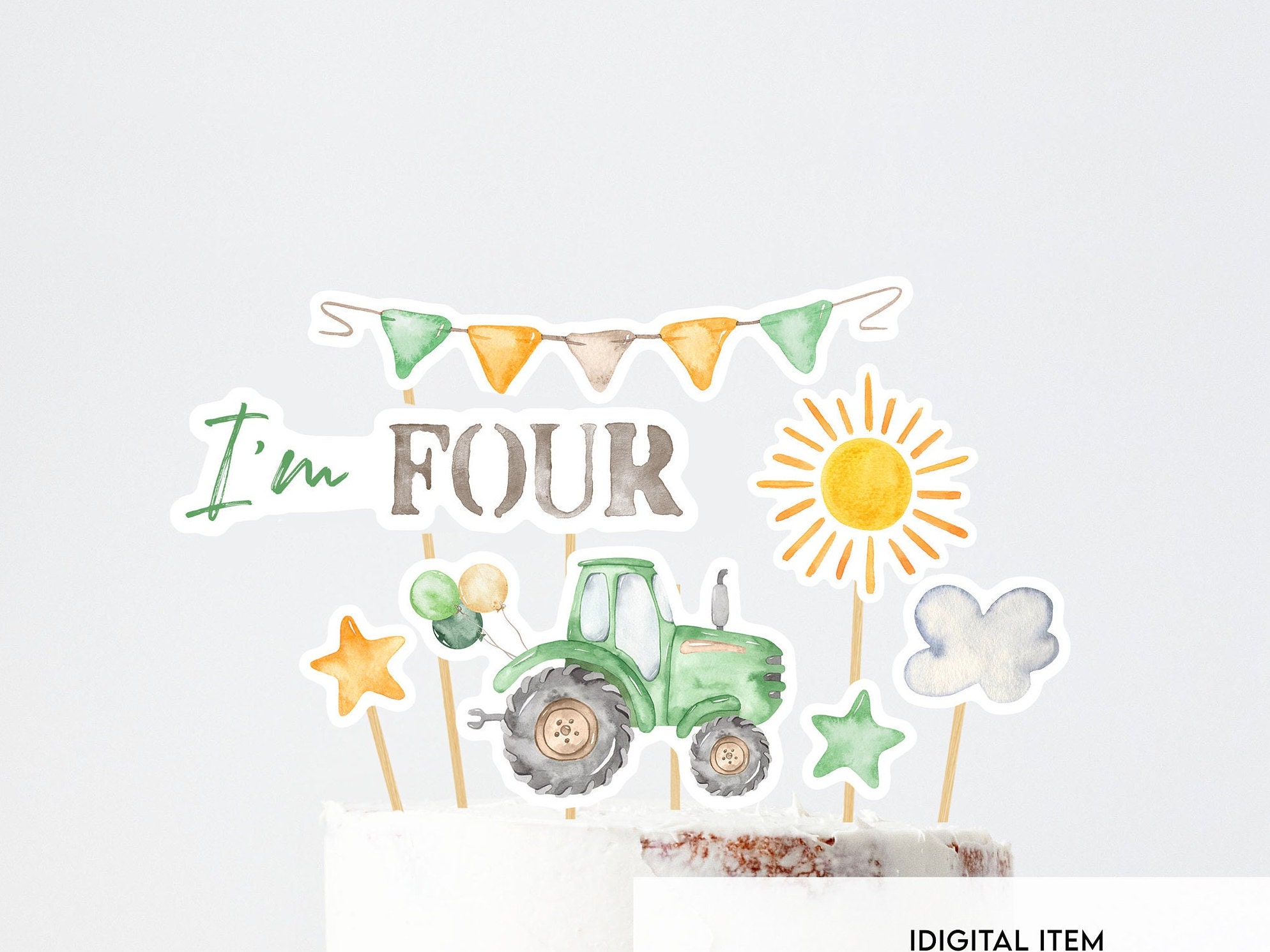 Green Tractor 4th Birthday Cake Topper: Farm Theme (instant Download ...