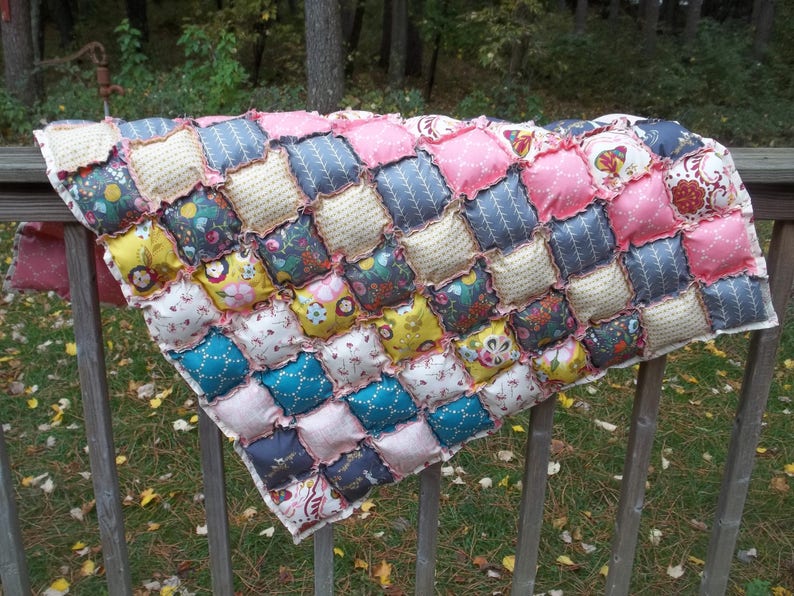 Black Bird Blue Pink Peony Flower Daisy Crib Toddler Rag Puff - Etsy