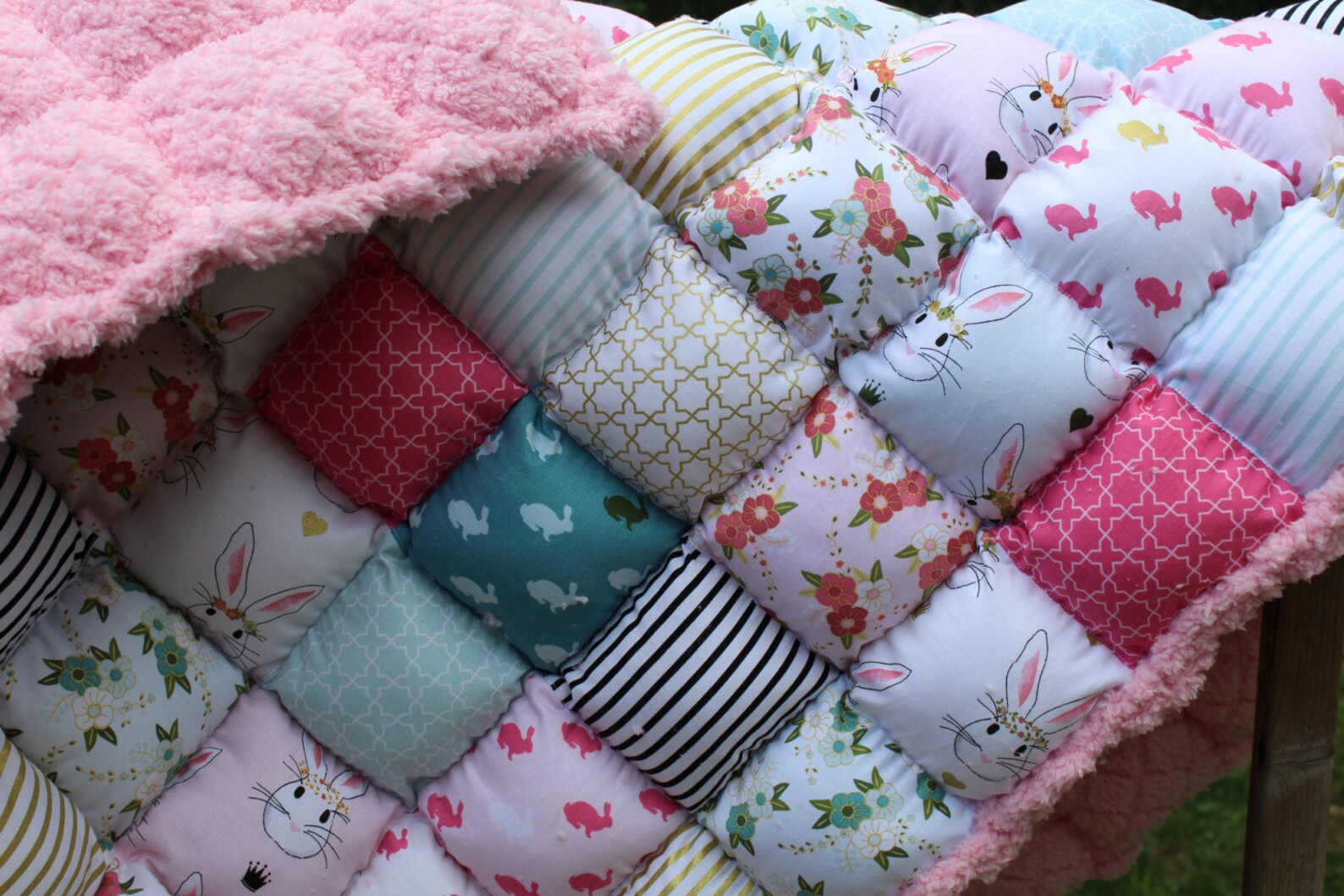 Black Bird Blue Pink Peony Flower Daisy Crib Toddler Rag Puff - Etsy