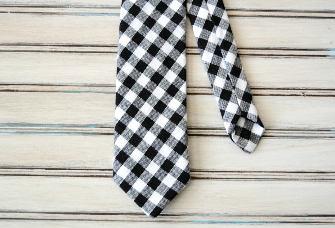 Black and White Buffalo Plaid Tie: Wedding Groomsman Necktie or Bow Tie ...