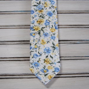 Blue and Yellow Floral Cotton Skinny Tie, Regular Tie, or Bow and ...