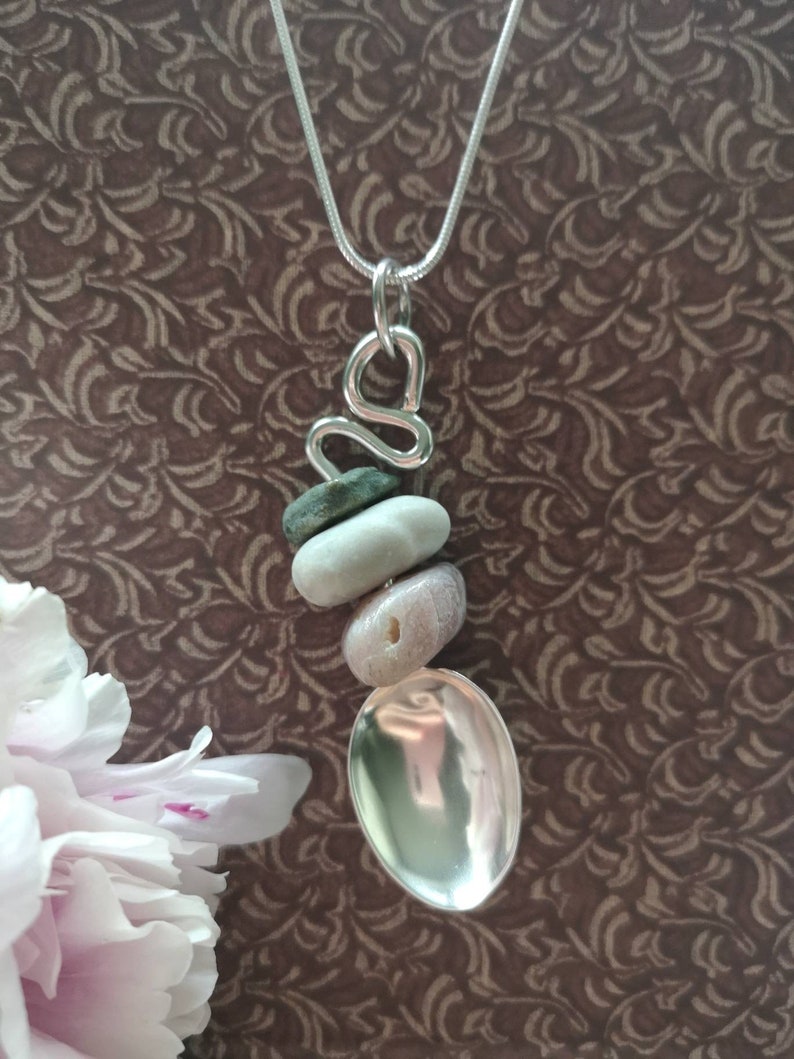 Pebbble necklace Pebble pendant Pebble jewellery Spoon | Etsy