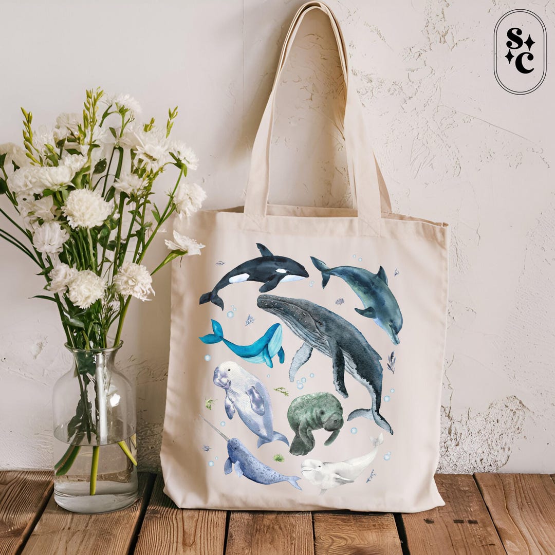 Sea Life Tote Bag, Ocean Lover Gift, Shark Tote Bag, Cotton Canvas Bag ...