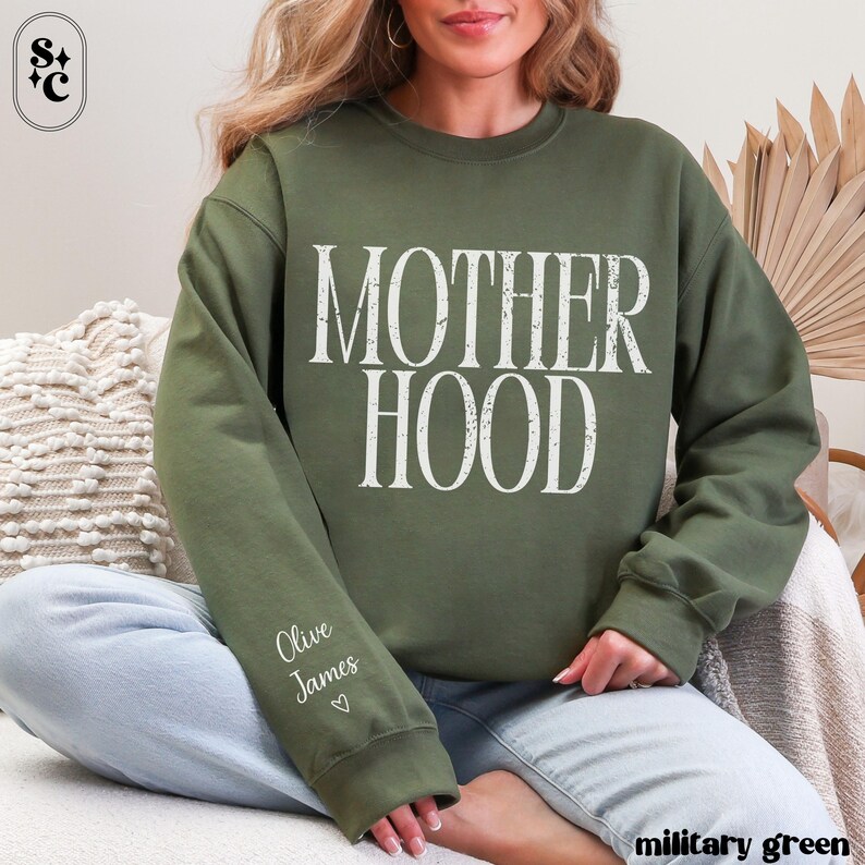 Custom Mom Sweatshirt, Personalized Kids Names on Sleeve, Mother Hood ...