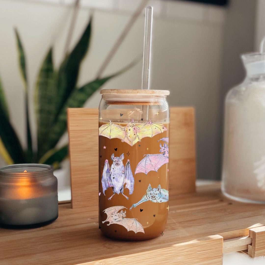 Spooky Glass Cup, Pastel Halloween, Whimsigoth Gift, Fall Iced Coffee ...