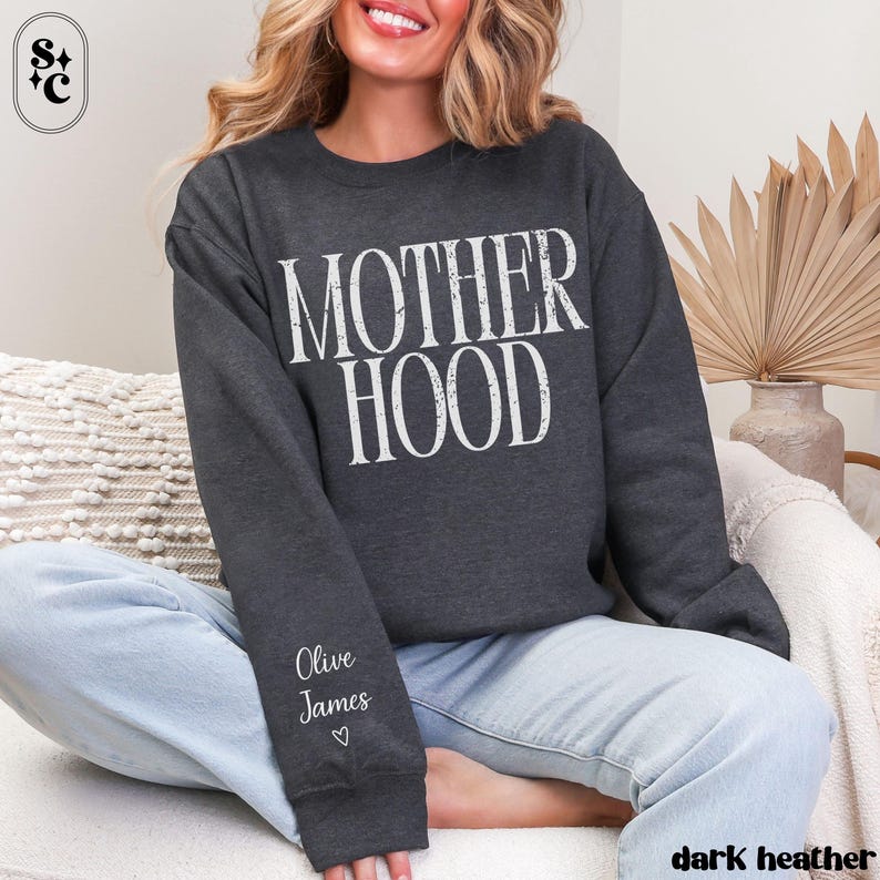 Custom Mom Sweatshirt, Personalized Kids Names on Sleeve, Mother Hood ...