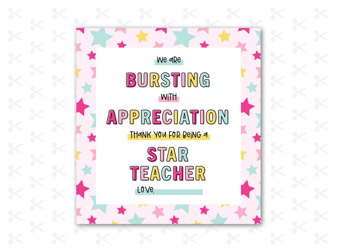Starburst Teacher Appreciation Tag / Teacher Appreciation Gift ...