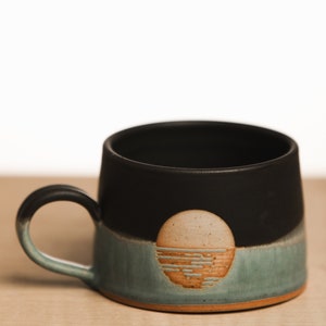 Sunset Ceramic Mug - Sunrise + Sunset Mugs - Black and Turquoise Mug ...