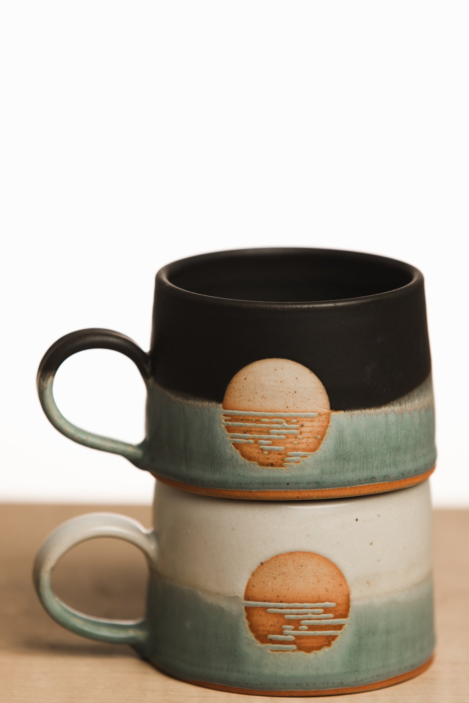 Sunrise Ceramic Mug - Sunrise + Sunset Mugs - White and Turquoise ...