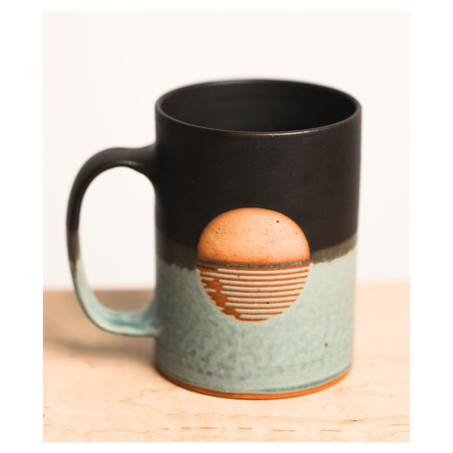 Large Sunset Ceramic Mug Sunrise Sunset Mugs Black and Turquoise Mug ...