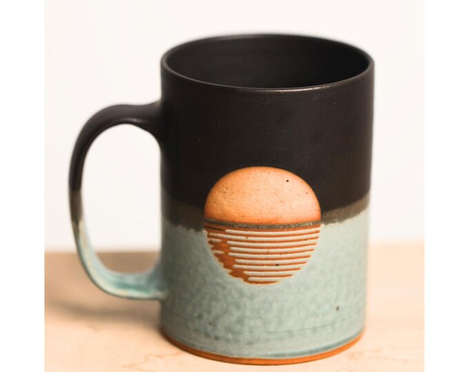 Large Sunset Ceramic Mug - Sunrise + Sunset Mugs - Black and Turquoise ...