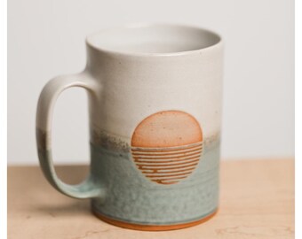 Sunset Ceramic Mug Sunrise Sunset Mugs Black and Turquoise Mug Coffee ...