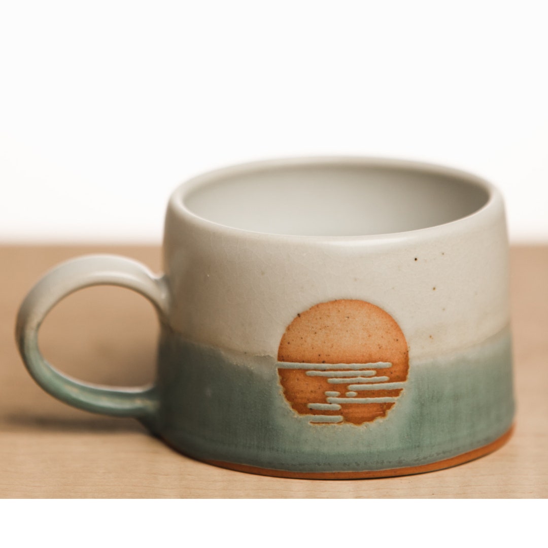 Sunrise Ceramic Mug - Sunrise + Sunset Mugs - White and Turquoise ...