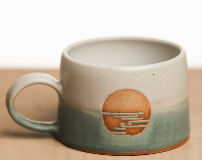 Sunrise Ceramic Mug - Sunrise + Sunset Mugs - White and Turquoise ...