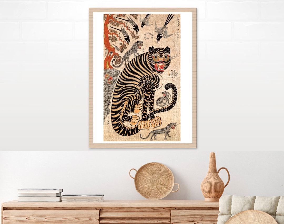 Asian Tigers Art Prints, Paintings, Korean Vintage Reproduction, Two ...