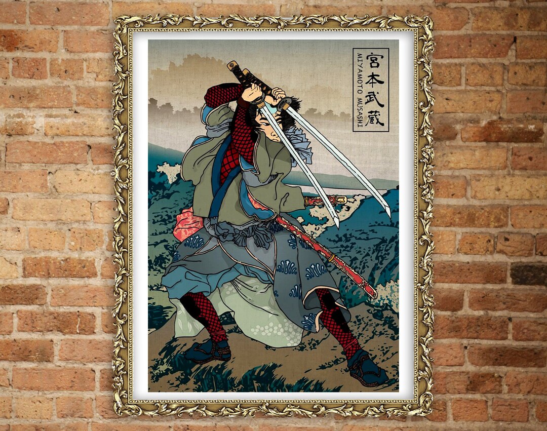 Japanese Art Prints, Samurai Fighting With Two Katana Swords FINE ART ...