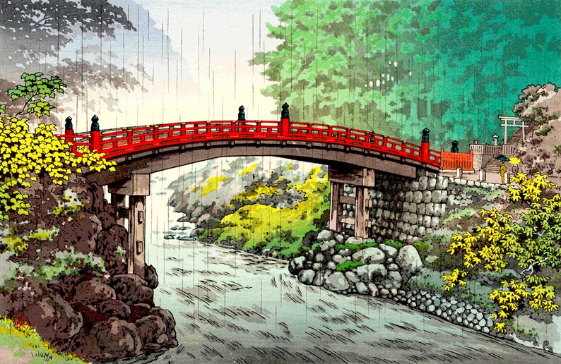 Japanese Art Woodblock Prints Sacred Bridge at Nikko - Etsy