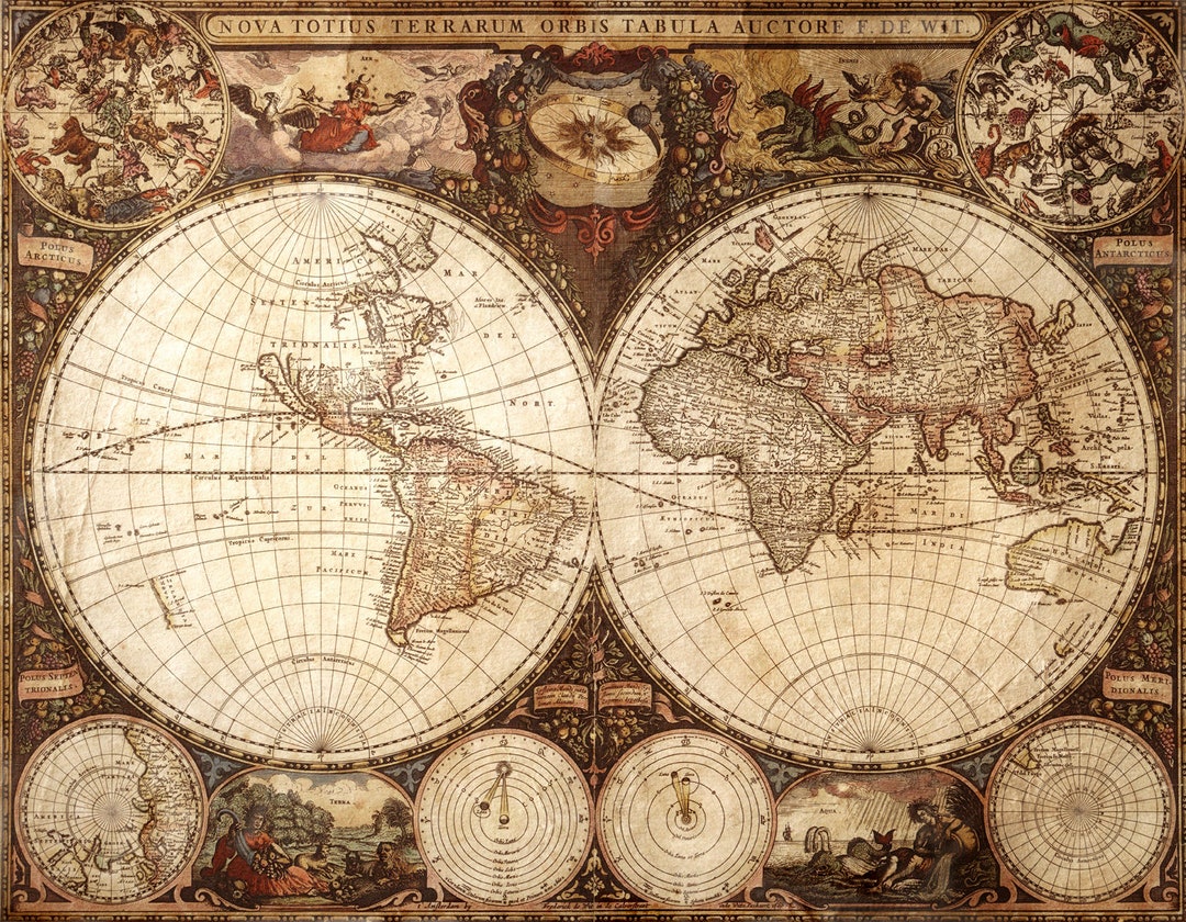 Antique Map Print World Maps Vintage World Map Novs Totius - Etsy