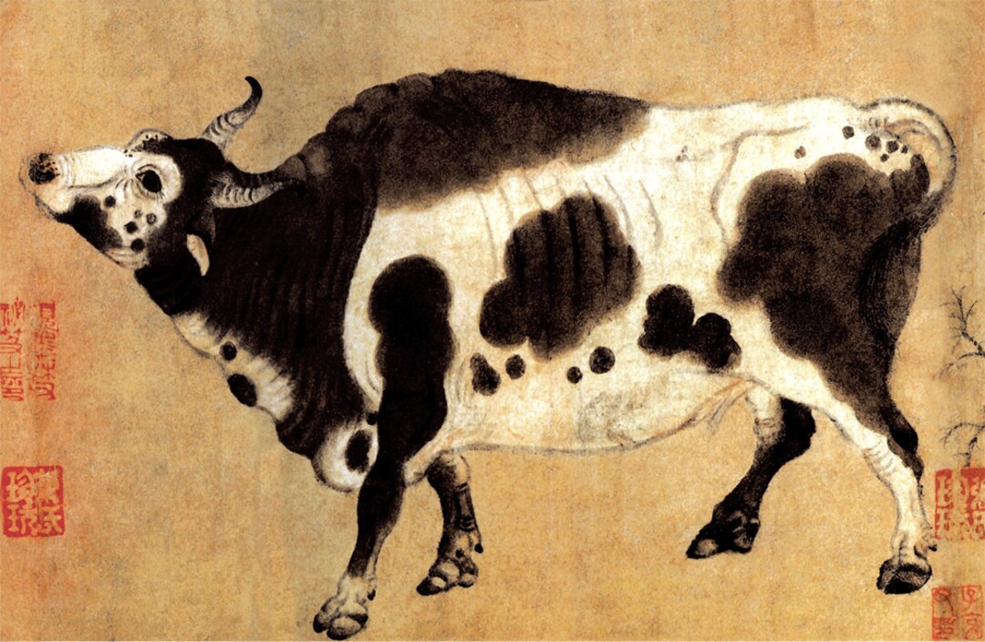 Chinese Animal Art, the Five Oxen Painting Reproduction FINE ART PRINT ...