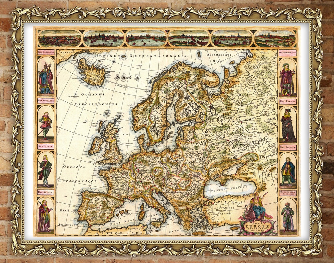 Antique Map Art Prints, Medieval Map Art Prints, Medieval Europe FINE ...