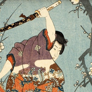 Japanese Samurai, Warriors Art Prints, Samurai Fighting Ninja in Bloom ...