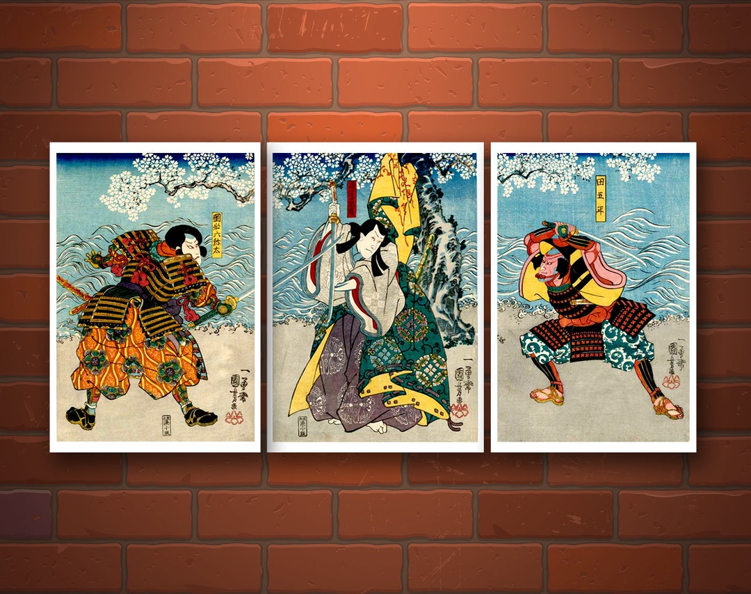 Japanese Samurai Warriors Art Prints Set of 3 Samurais Under - Etsy