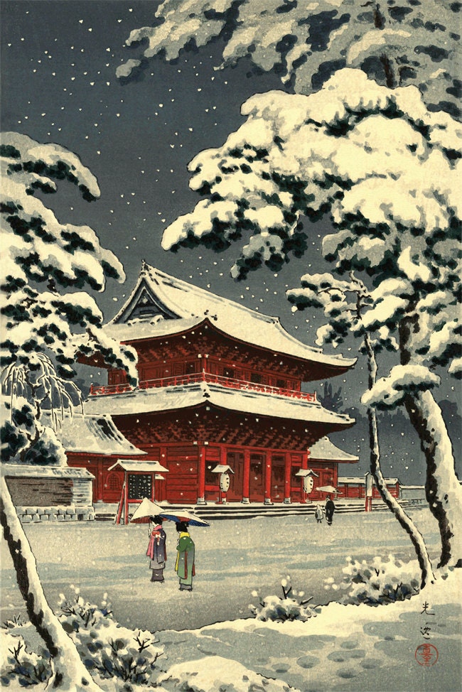 Japanese Winter Art, Zozoji Temple in Snow Koitsu FINE ART PRINT ...