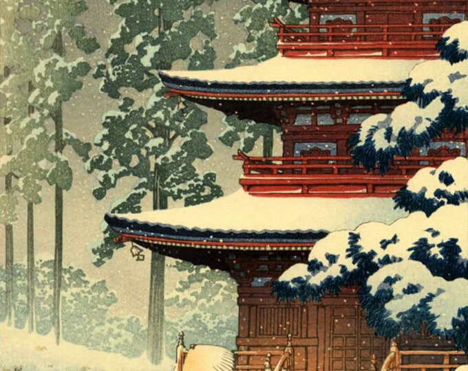 Japanese Art Print saishoin Temple in Snow, Hirosaki by Kawase Hasui ...