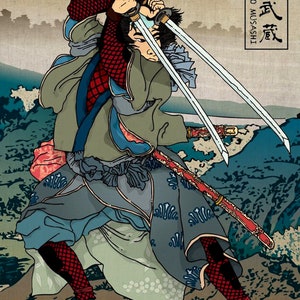 Japanese Art Prints, Samurai Fighting With Two Katana Swords FINE ART ...