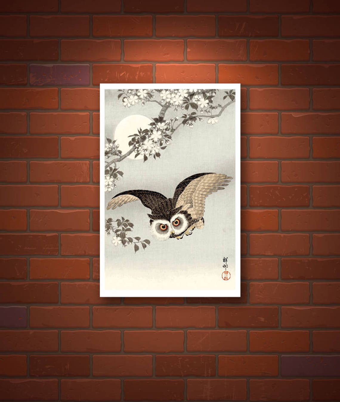 Owls Birds Art Prints. Japanese Art Owl Flight Cherry - Etsy