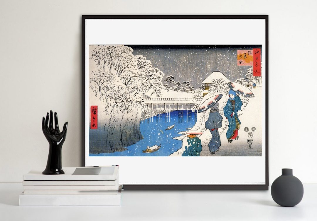 Japanese Winter Art, Snowing Landscape With a Bridge Hiroshige FINE ART ...