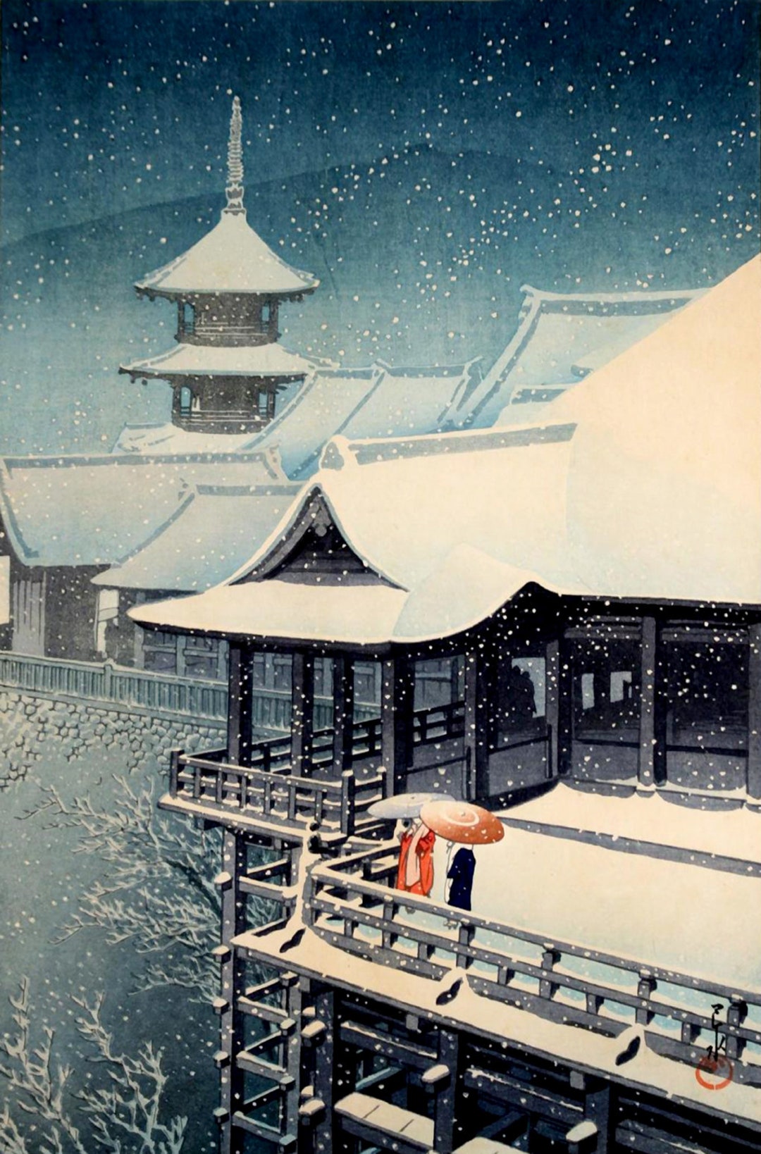 Japanese Art Prints, Kiyomizu Temple in Snow Hasui Kawase FINE ART ...