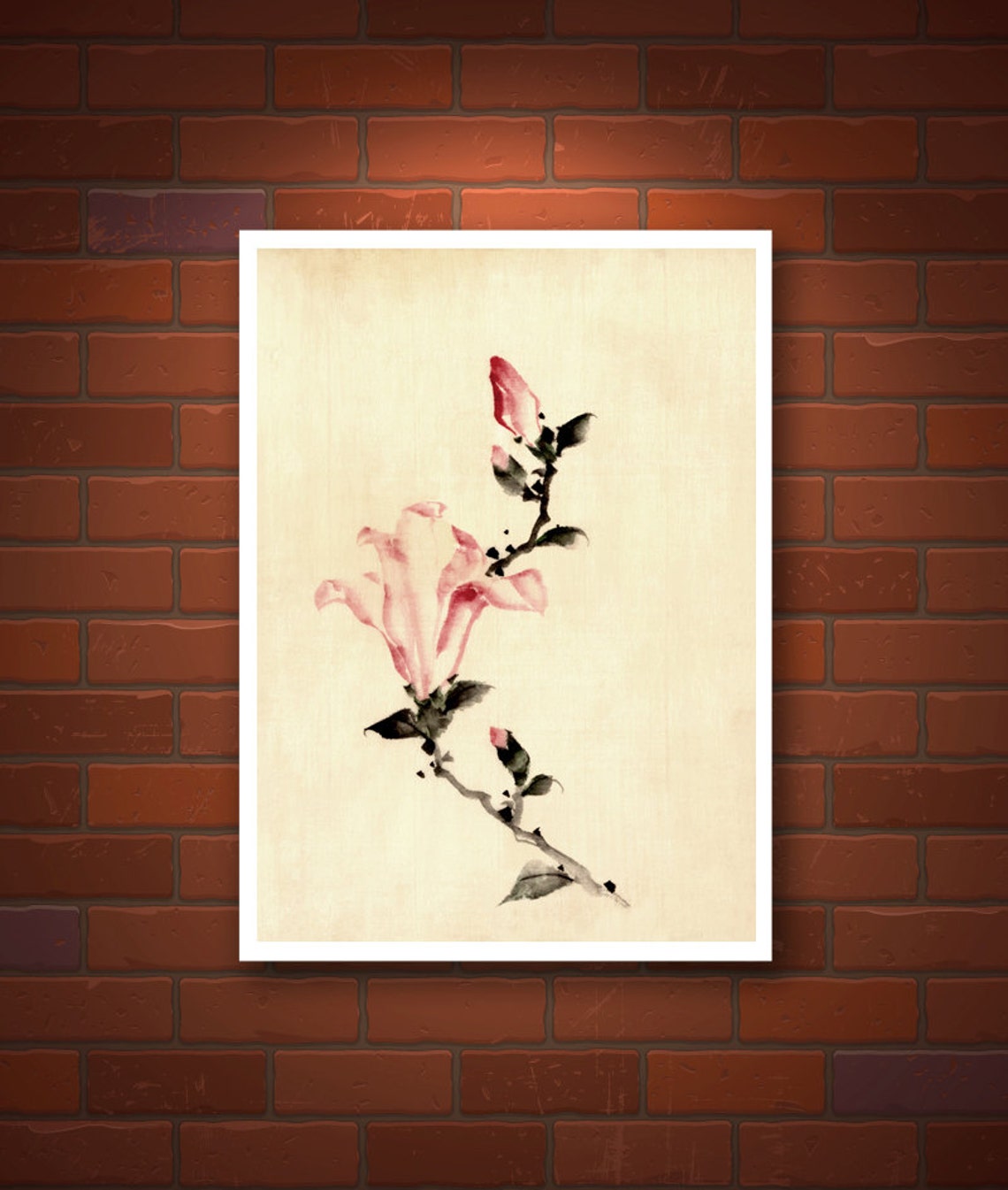 Japanese Art Pink Flower Drawing Hokusai FINE ART PRINT - Etsy