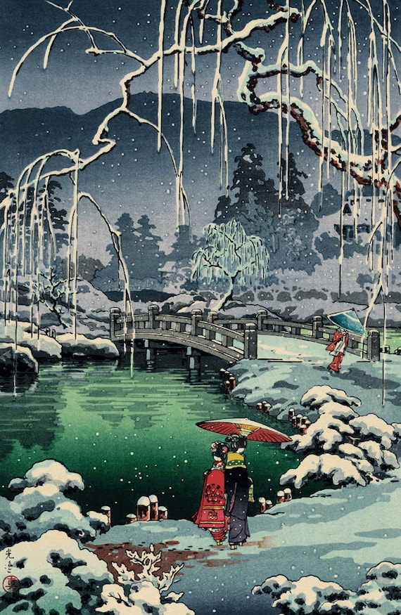 Japan Art Print Spring Snow at Maruyama Kyoto by Koitsu Tsuchiya ...