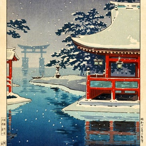 Japanese Art Prints, Winter Landscape, Snow at the Miyajima Shrine ...